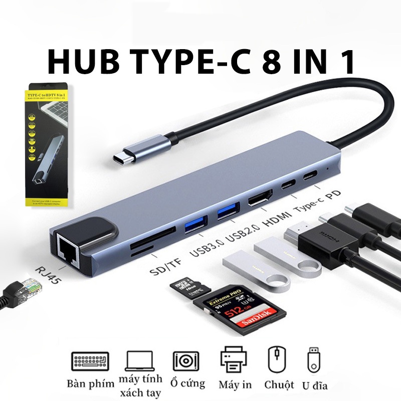 HUB Type C 8 IN 1 - Cổng chuyển đổi HUB USB Type-C to HDMI 4K, USB 3.0 ...