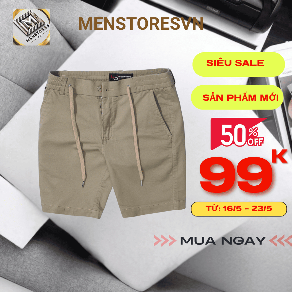 Quần Short Kaki Nam Lưng Thun-Menstore,Vải Mềm Mịn, Co Giãn, Thoáng Mát, Form Chuẩn,Trên Gối,Dây ...