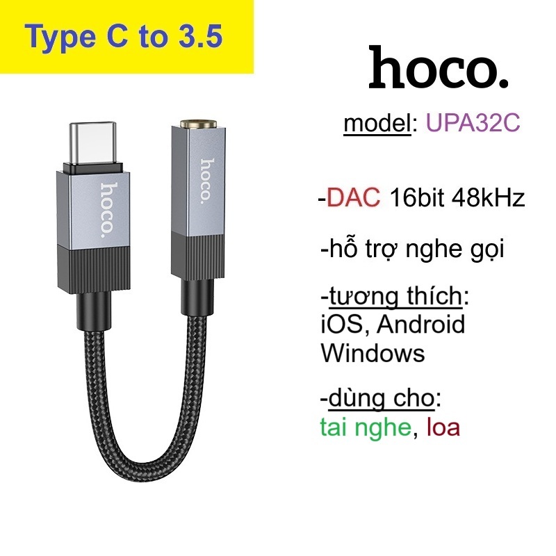 Type C to 3.5 Hoco LS36 chip giải mã DAC 16bit 48kHz dài 12cm -Bảo Hành ...