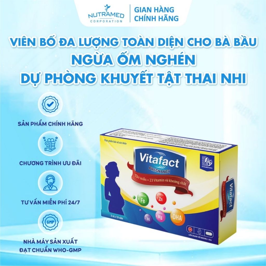 Viên uống Vitafact Pregnancy hỗ trợ bổ sung dưỡng chất và dự phòng dị ...
