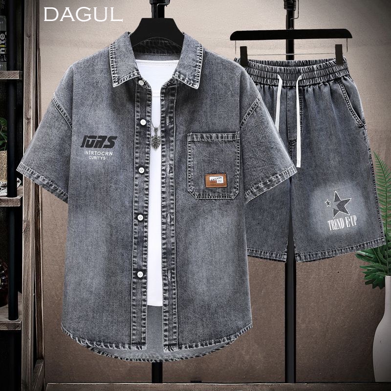 Bộ denim nam nữ DAGUL thêu hình sao, phối tag da, cúc bấm chậu bản to ...