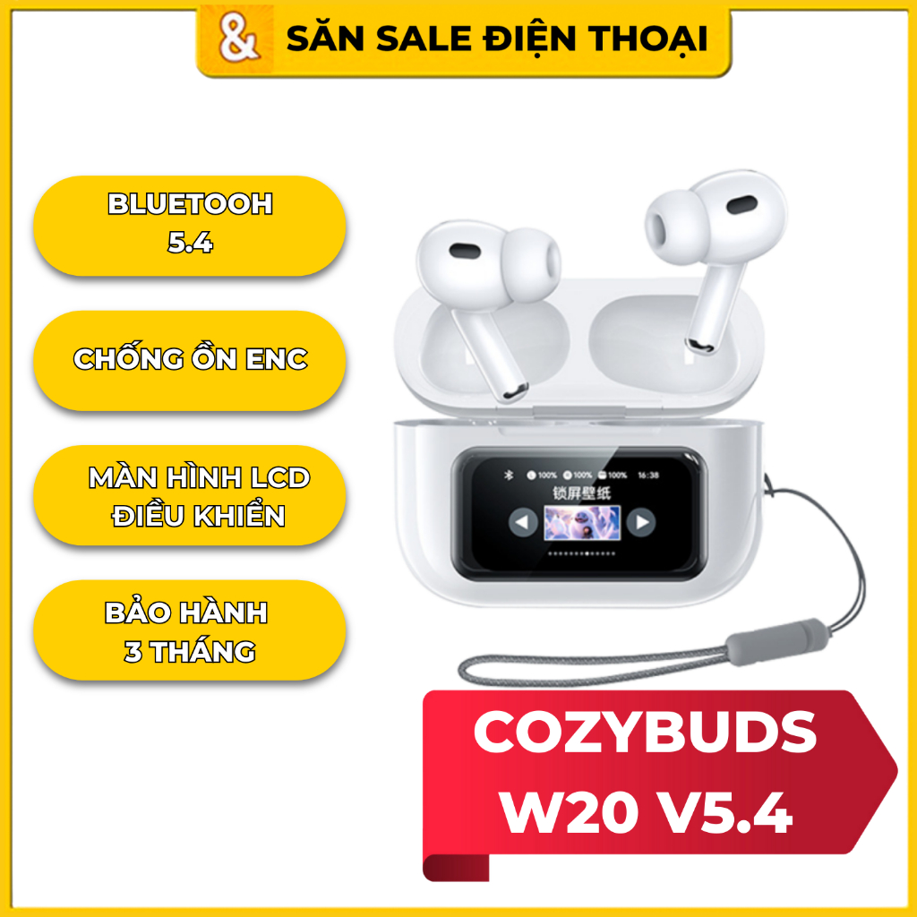 Tai nghe Cozybuds W20 V5.4, pin 5H, chống ồn ENC, màn hình LCD điều khiển (Trắng) | Shopee Việt Nam