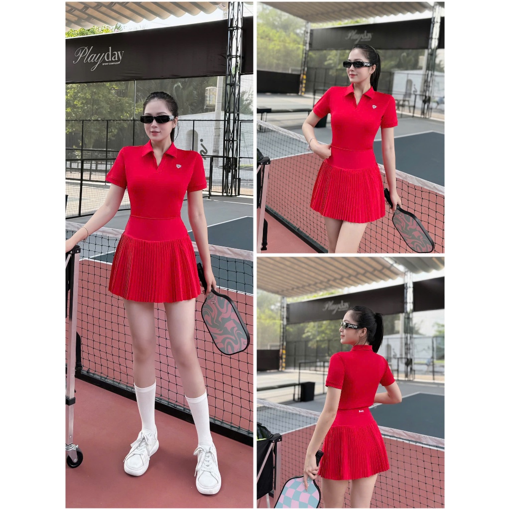 Bộ Đồ Tập Váy xếp ly áo phô lô tập Gym pickleball Yoga Erobic Thể Thao Đi Biển Nữ Chất Pholy Co ...