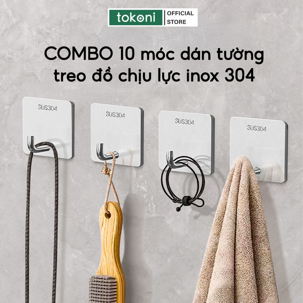 COMBO 10 Móc Dán Tường Treo Đồ Inox 304 Chịu Lực, Móc Dính Tường Treo Tường Dính Chắc Tiện Lợi ...