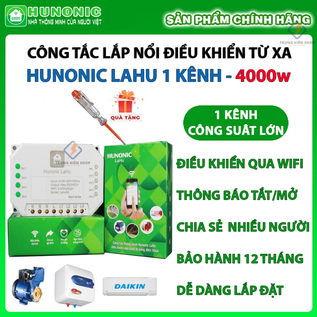 Công tắc thông minh wifi Hunonic Lahu 1-2-4 kênh 500w - 4000W dùng máy ...