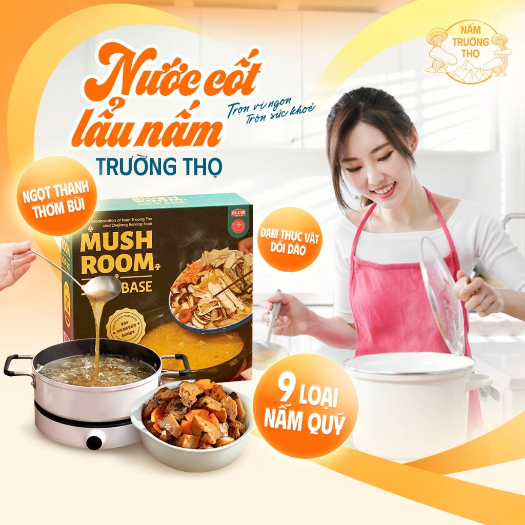 Nước cốt hầm gà lẩu 9 loại nấm quý NẤM TRƯỜNG THỌ thanh đạm ngọt thơm giàu dinh dưỡng Gói 420g ...