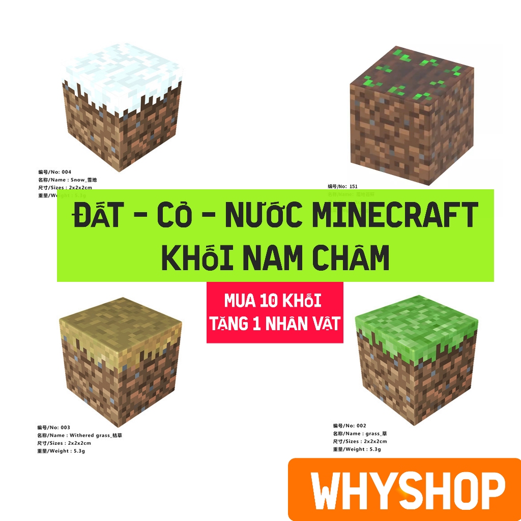 [Chọn mẫu - Đất Cỏ Tuyết] Khối nam châm Block Minecraft 2025 cho bé 2cm ...