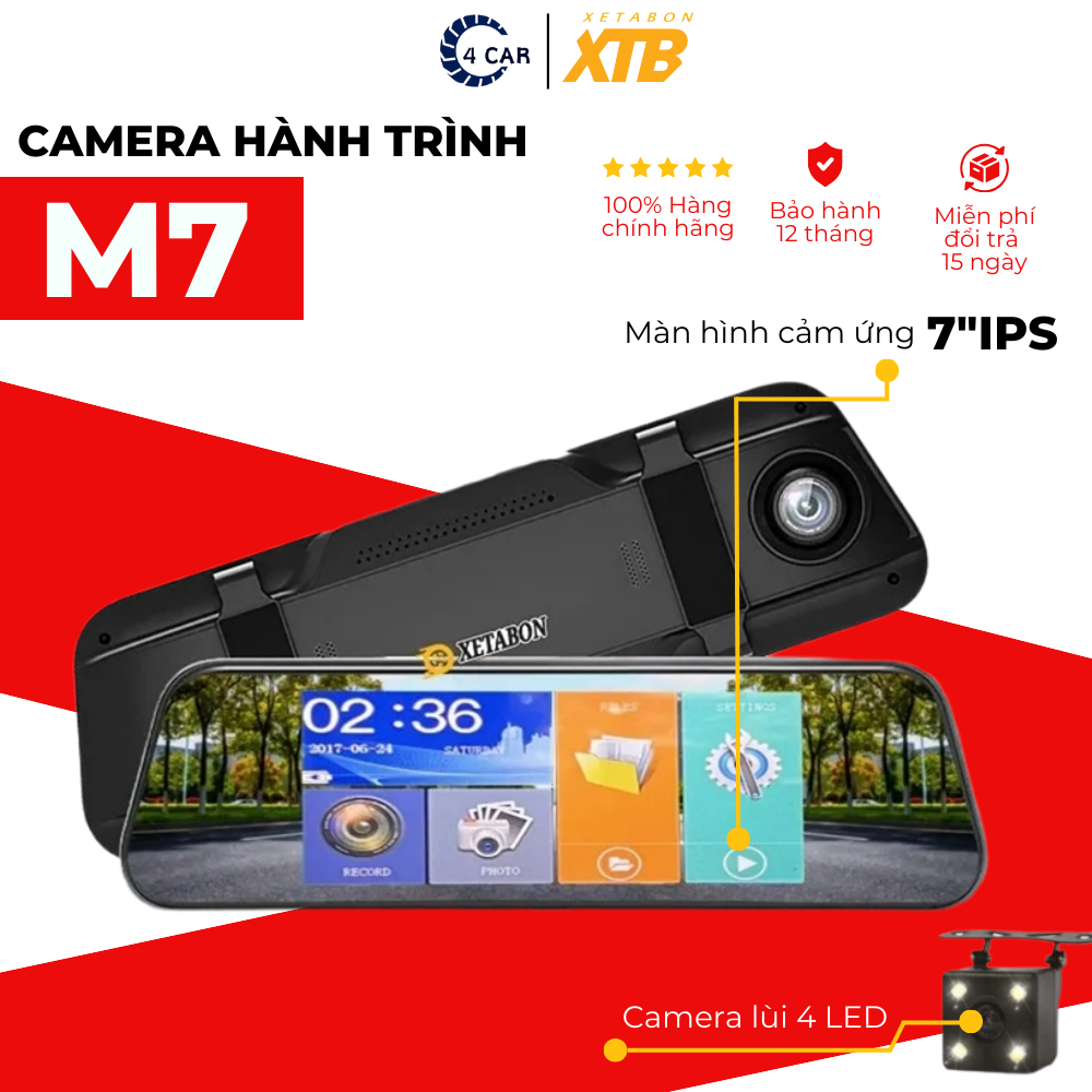 Camera hành trình ô tô M7 XETABON ghi hình trước sau màn hình cảm ứng 7 inch chất lượng camera ...