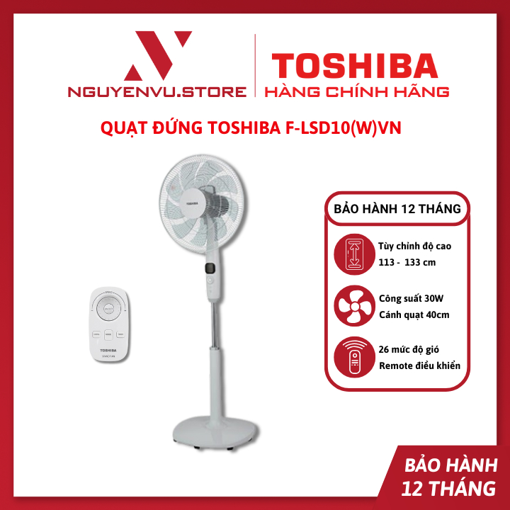 [KHO HN - HCM] Quạt đứng Toshiba F-LSD10(W)VN - Công suất 30W - Remote điều khiển - 26 mức độ ...