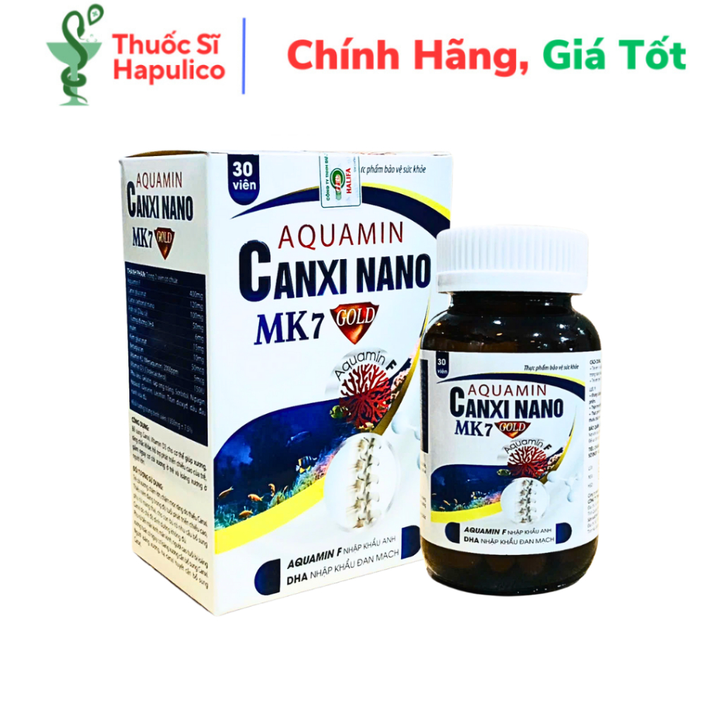 Viên uống bổ sung canxi AQUAMIN CANXI NANO GOLD Giúp giảm nguy cơ còi xương ở trẻ và loãng xương ...