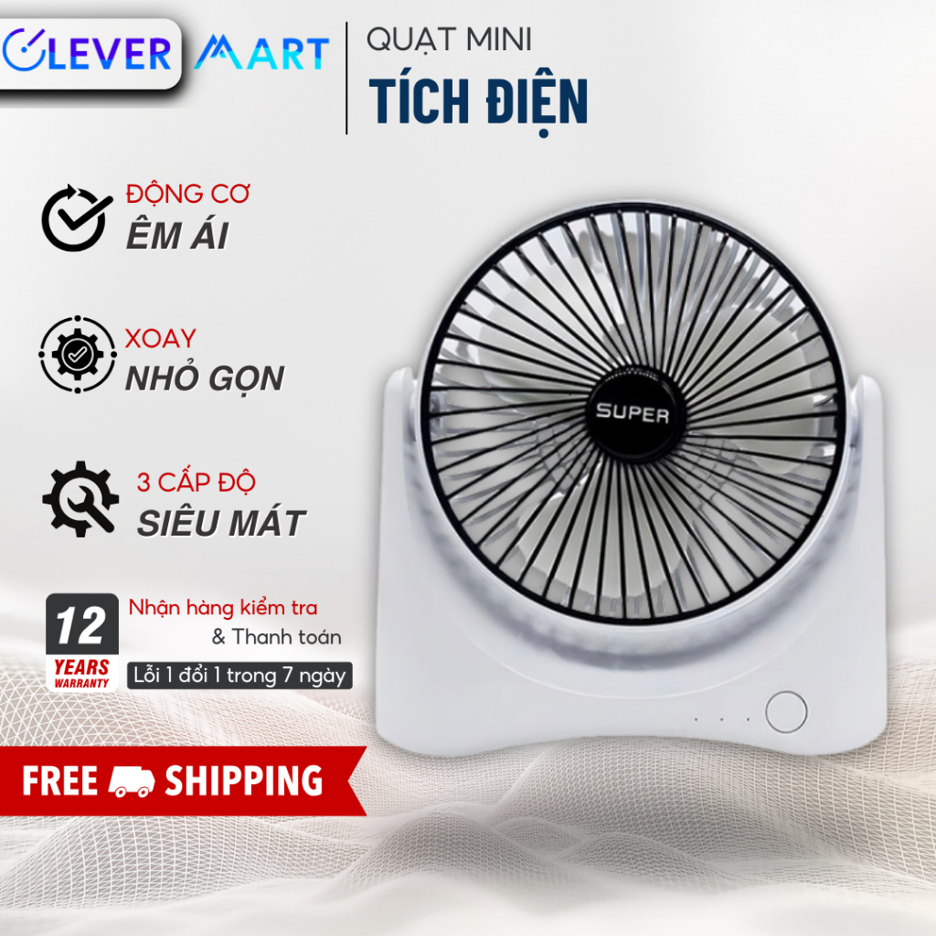 Quạt Để Bàn Tích Điện Mini Supper Fan Xoay 120 Độ Với 3 Cấp Độ Gió Siêu ...