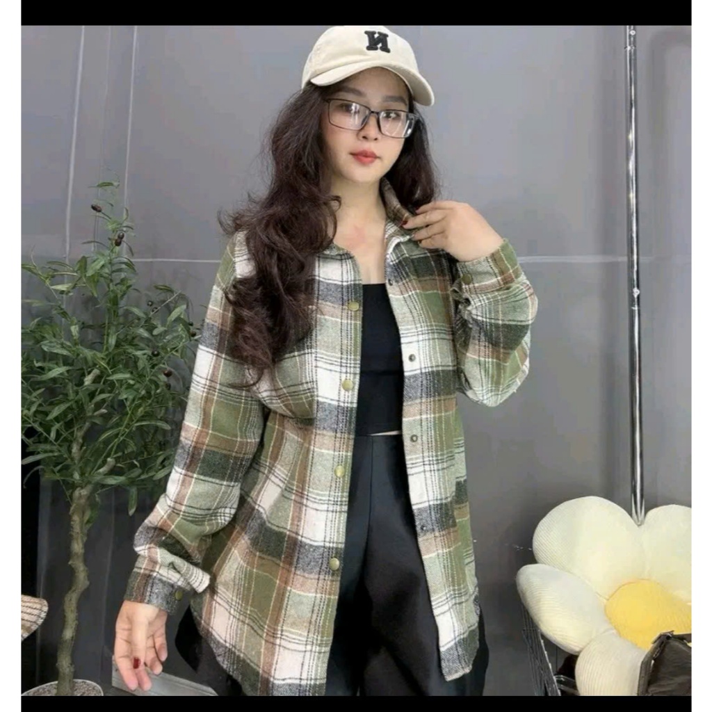 Áo Khoác Sơ Mi caro, Vải DẠ NỈ DÀY CHỐNG NẮNG, UV TỐT. Ko nón, from rộng. Nam nữ mặc được 40 ...
