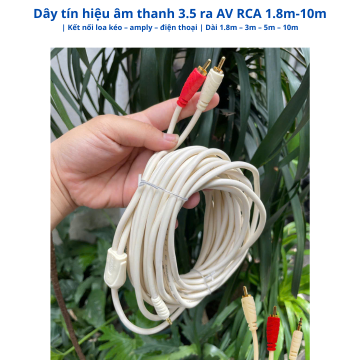 Dây 3.5mm ra 2 AV RCA dài 1.8m...-10m | Kết nối điện thoại,Máy tính ra ...