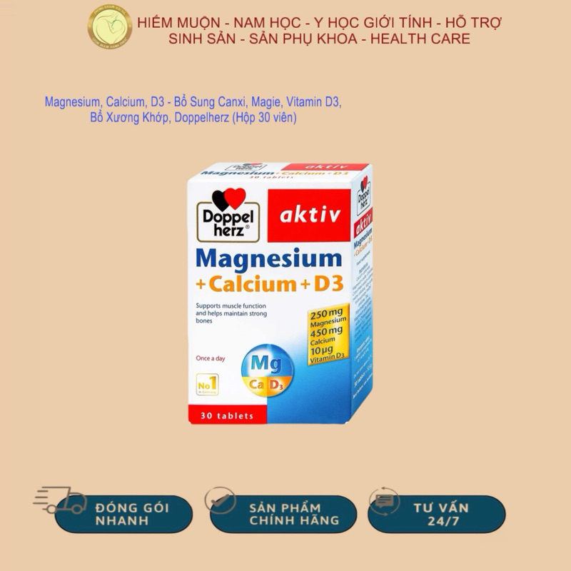 Magnesium, Calcium, D3 - Bổ Sung Canxi, Magie, Vitamin D3, Bổ Xương Khớp, Doppelherz (Hộp 30 ...