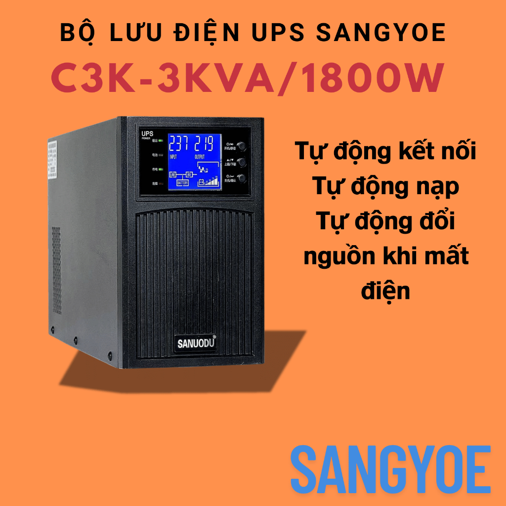 🔋 Bộ Lưu Điện UPS SANGYOE C3K 3KVA 1800W – Tự Động Kết Nối 🔌 Dùng Cho ...