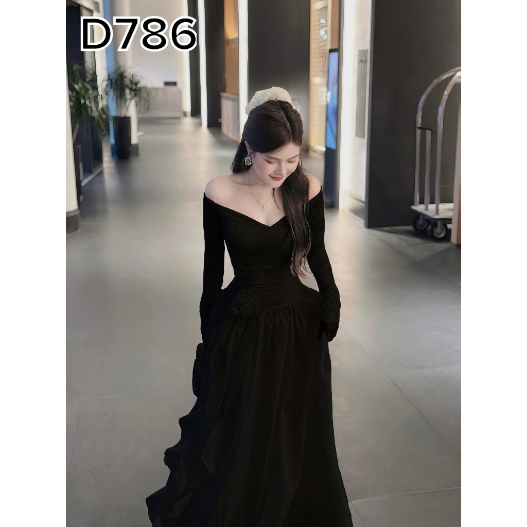 D786 (TÁO ĐỎ BIGSIZE 55-90KG) ĐẦM THIẾT KẾ BIGSIZE ĐẦM TRỄ VAI TAY DÀI ĐÍNH HOA TUA RUA DÁNG DÀI ...