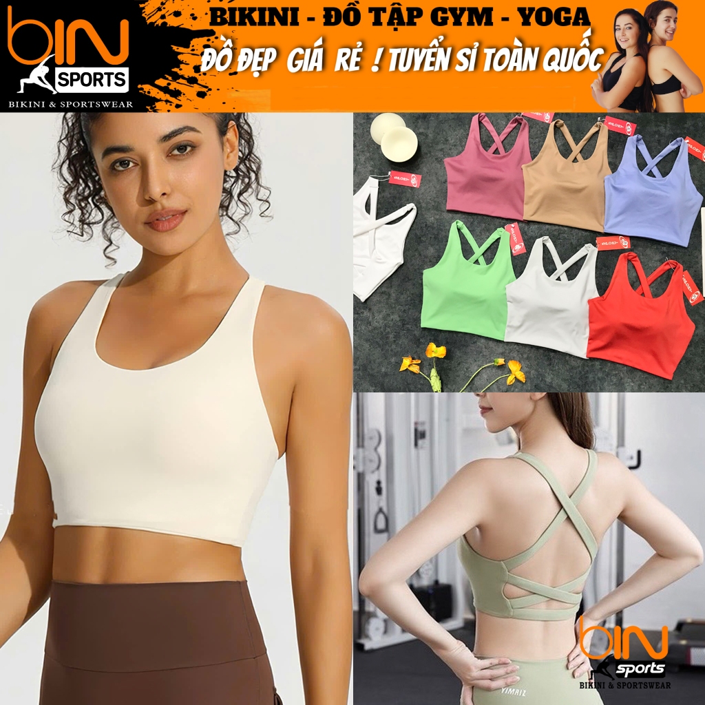 Áo bra thể thao nữ tập gym yoga pickleball kèm mút thun poly co giãn 4 ...