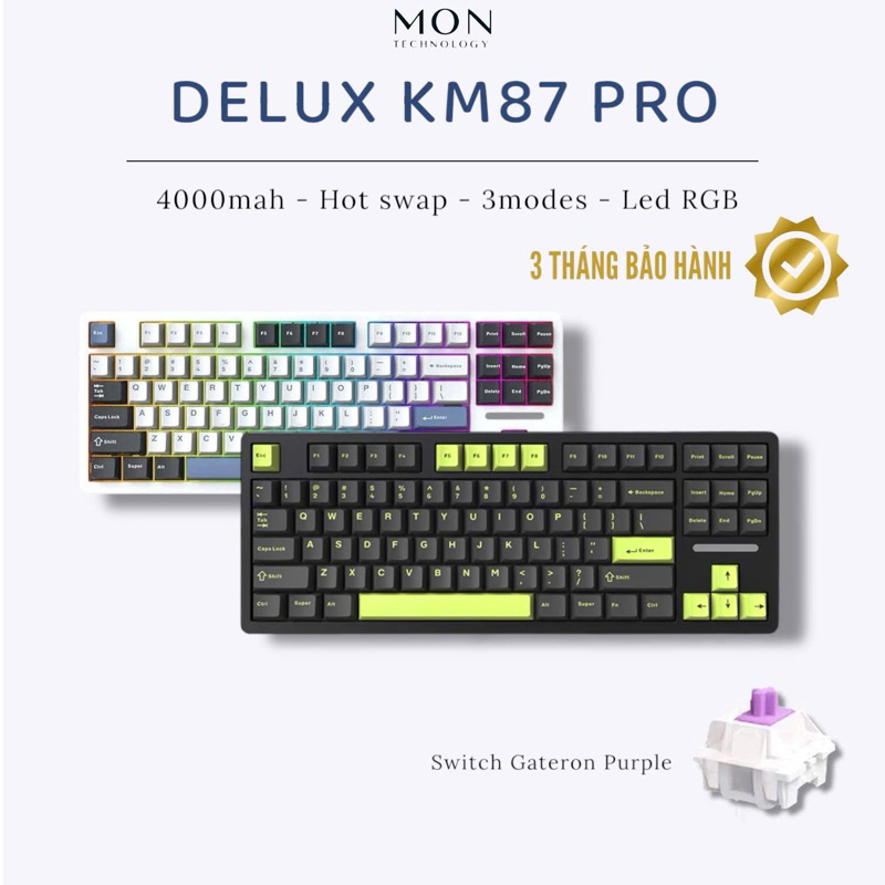 [Sẵn Hàng] Bàn phím cơ Delux Km87 Pro 3 Modes | Mạch Xuôi | Led RGB ...