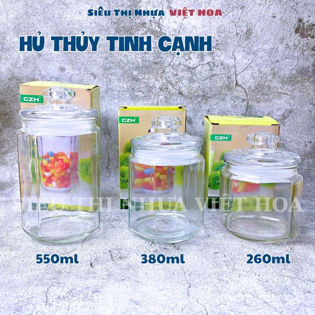Hủ Thủy Tinh Có Nắp Hình Lục Giác, Lọ Đựng Gia Vị Thủy Tinh Hình Lục Giác Dung Tích 260ml ...