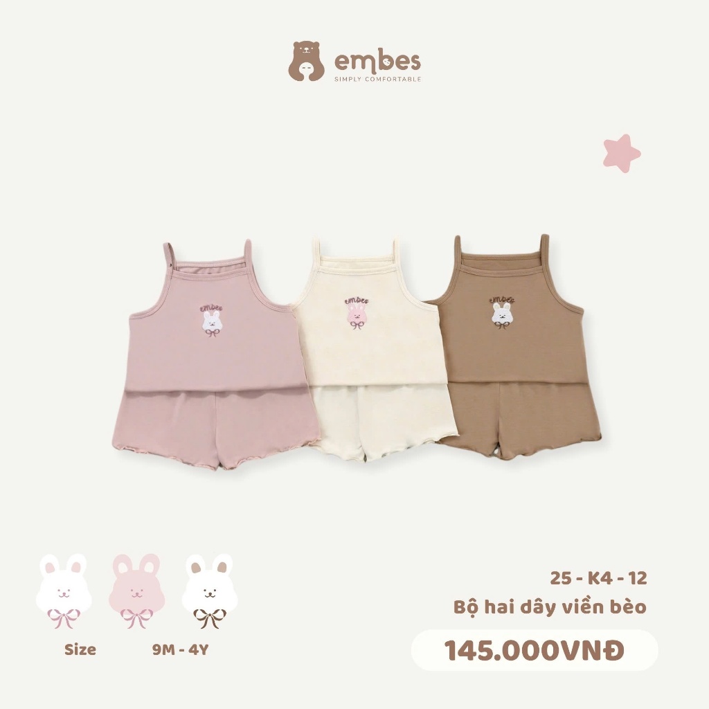 Đồ Bộ Hai Dây Cho Bé Gái Embes, Set Đồ Hai Dây Chất Cotton Pettit Siêu ...