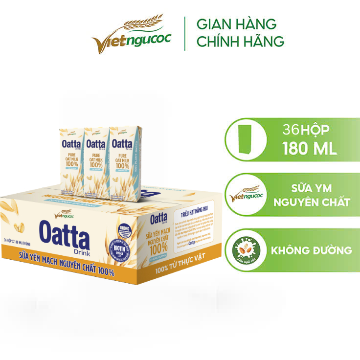 (Tặng Thẻ Cào)Thùng 36 Hộp Sữa Yến Mạch Nguyên Chất OATTA Drink Không Đường 180ml | Shopee Việt Nam