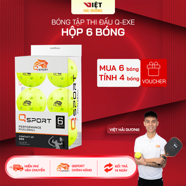 Hộp 6 Bóng tập thi đấu Pickleball Qsport Q-Exe tiêu chuẩn 40 lỗ với ...