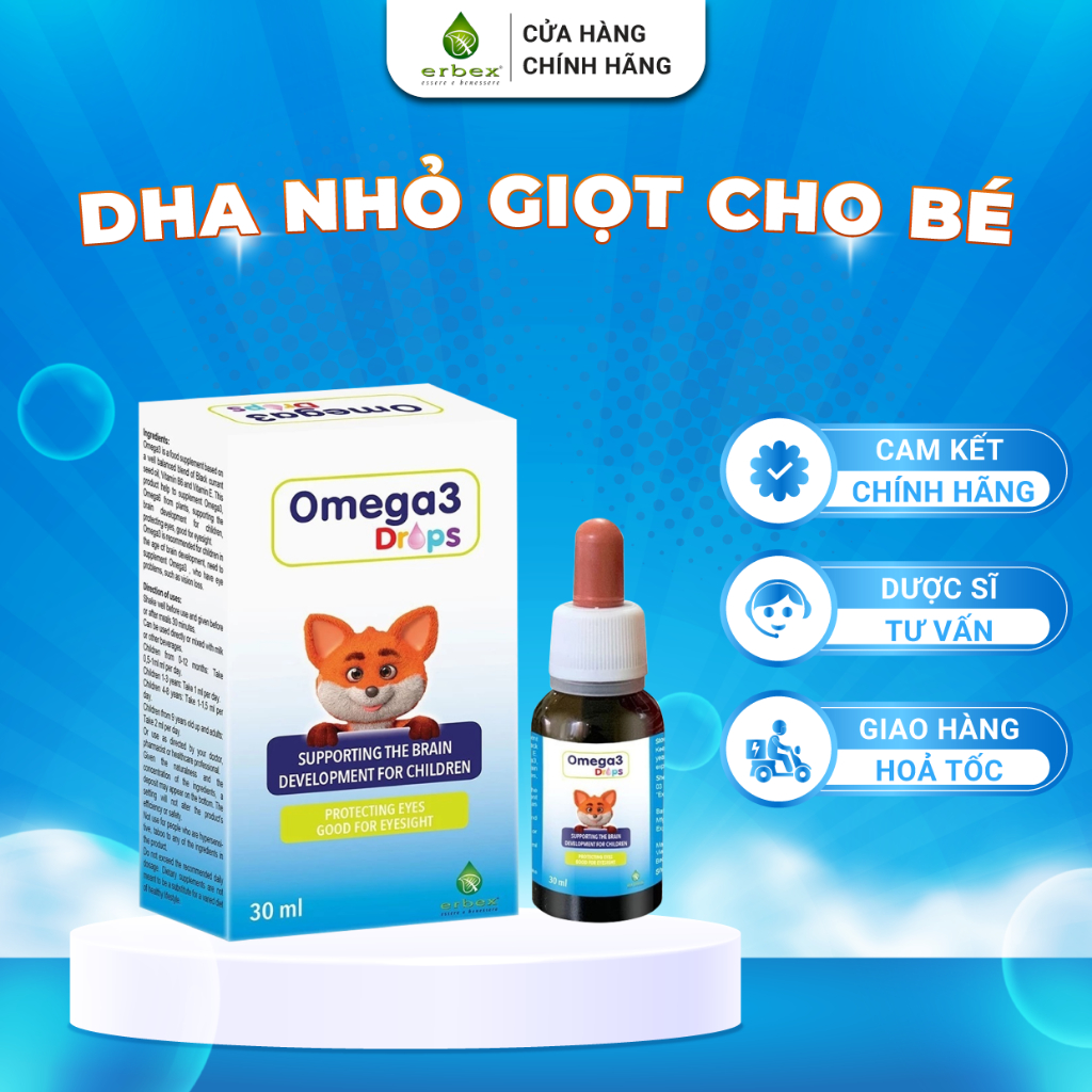 DHA Từ Dầu Tảo Cho Bé Erbex Omega 3 Drops Hỗ Trợ Tốt Cho Mắt & Não 30ml ...