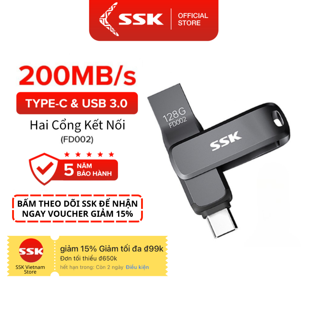 USB SSK FD002 | Truyền Dữ Liệu Nhanh 200MB/S | Bền Bỉ - An Toàn | Thiết Kế Xoay 360 Độ Tiện Lợi ...