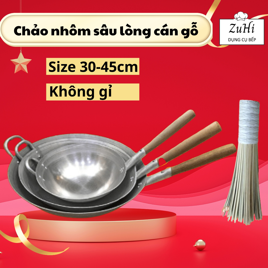 Chảo nhôm gò sâu lòng cán gỗ chống nóng cao cấp chống gỉ đủ size ZuHi ...