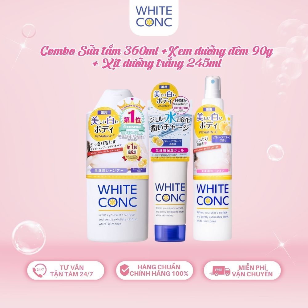 Combo Sữa tắm trắng da White Conc 360ml, Xịt dưỡng trắng da White Conc ...