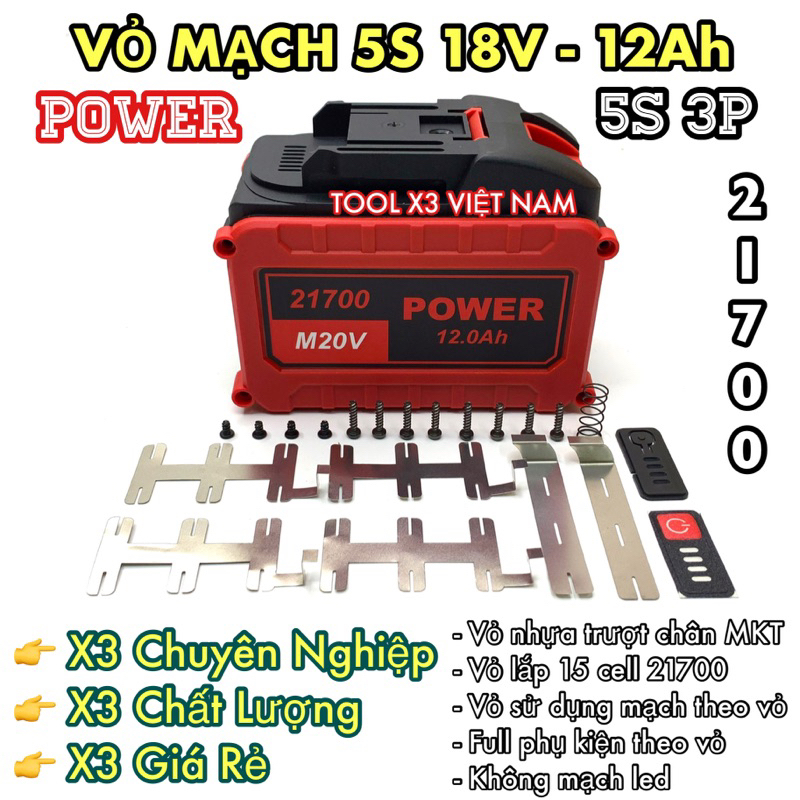 [CS217] Vỏ chống sốc MKT 5S3P 18V - 12Ah không mạch led 21700 (ToolsVN) | Shopee Việt Nam