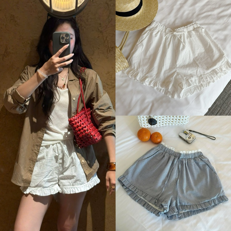 (ẢNH OLDSCHOOL) Quần short vải bèo xô mềm viền ren eo gấu Y058 | Shopee ...