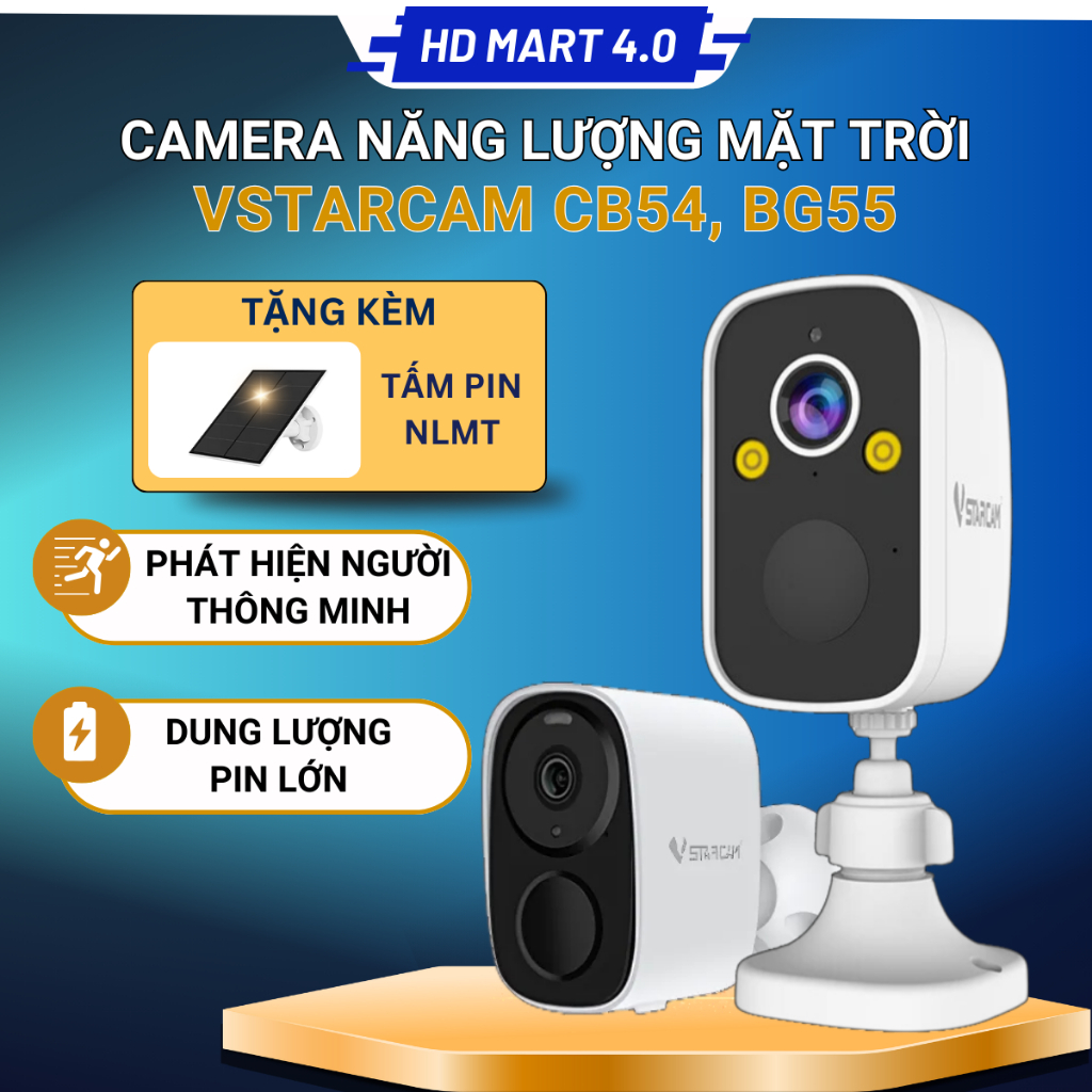 Camera năng lượng mặt trời VSTARCAM CB54, BG55 full HD dung lượng pin 5000mAh, chống nước chống ...