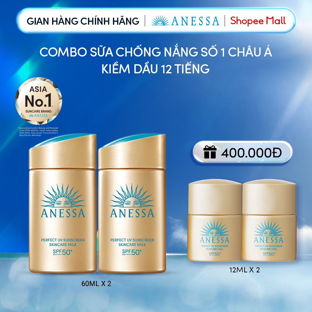 [KOL]Bộ 2 Sữa chống nắng dưỡng da kiềm dầu bảo vệ hoàn hảo Anessa Perfect UV Sunscreen Skincare ...