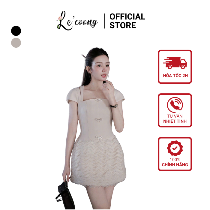 Váy Đẹp Dáng Ngắn Hai Màu Be Đen LECOONG V778 Đầm Thiết Kế Xếp Tầng ...