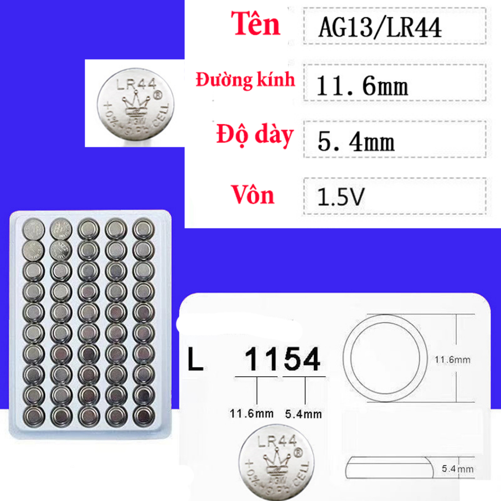 Combo 50 pin cúc áo LR44, AG10, LR 41 chất lượng tốt | Dùng cho các thiết bị điện tử, đèn Led ...