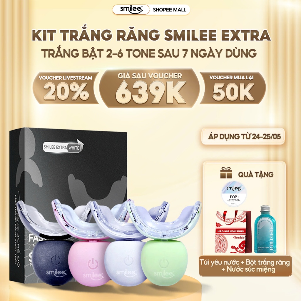 [GIÁ 729K TẠI LIVE SHOP] Trắng răng Smilee Extra, trắng răng từ 2-6 tone sau một liệu trình ...