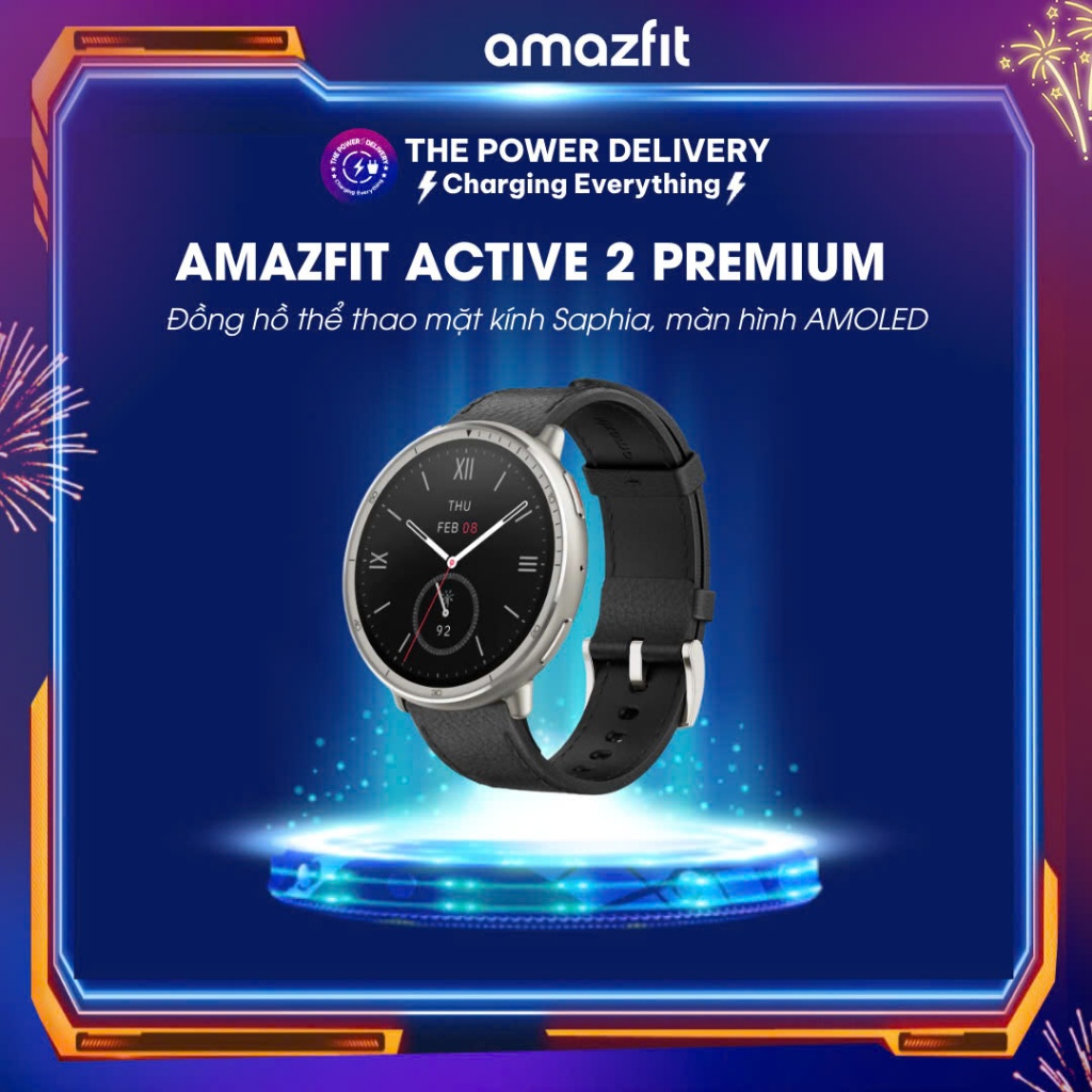 Đồng hồ thể thao Amazfit Active 2 Premium, mặt kính Saphia, dây da kèm ...