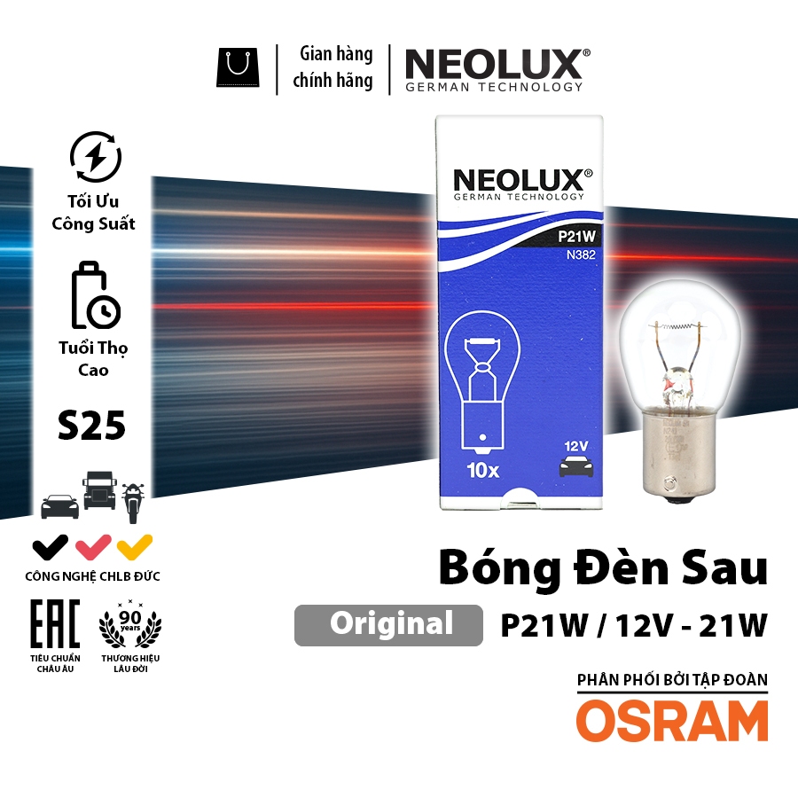Combo 10 Bóng Đèn Sau Chân Cài Thẳng 1 Tim S25 OSRAM NEOLUX P21W 12V 21W N382 - Nhập Khẩu Chính ...