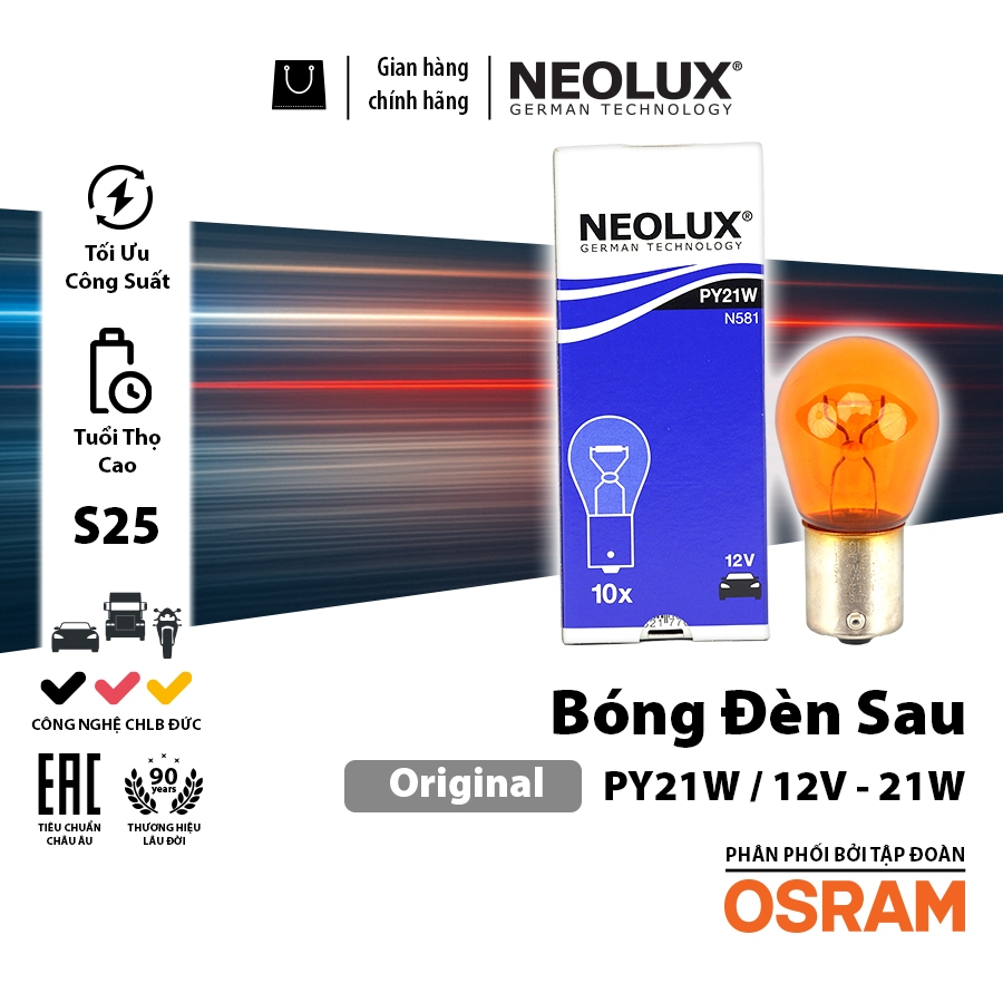 Combo 10 Bóng Đèn Sau Chân Cài Lệch 1 Tim S25 OSRAM NEOLUX PY21W 12V 21W N581 - Nhập Khẩu Chính ...