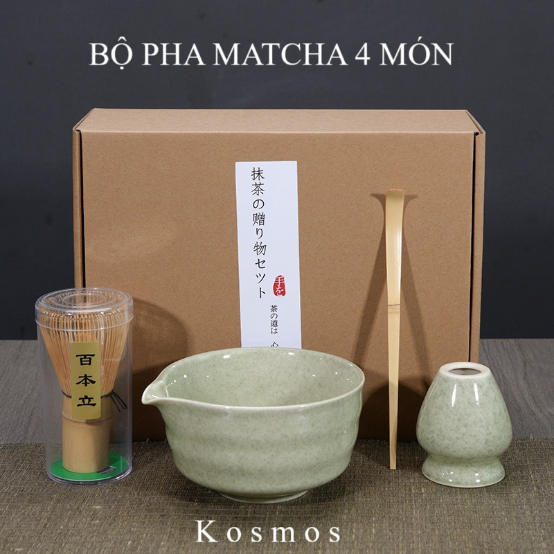 Bộ dụng cụ 4 món pha matcha gồm Bát đánh matcha, Cây đánh trà xanh ...
