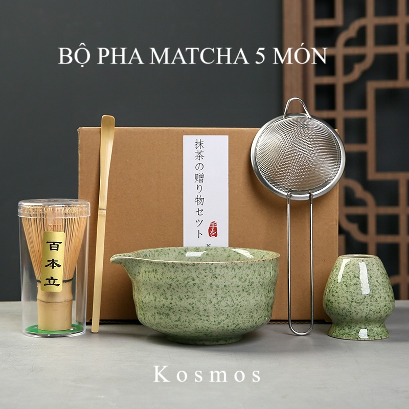 Bộ dụng cụ 5 món pha matcha gồm Bát đánh matcha, Cây đánh trà xanh ...