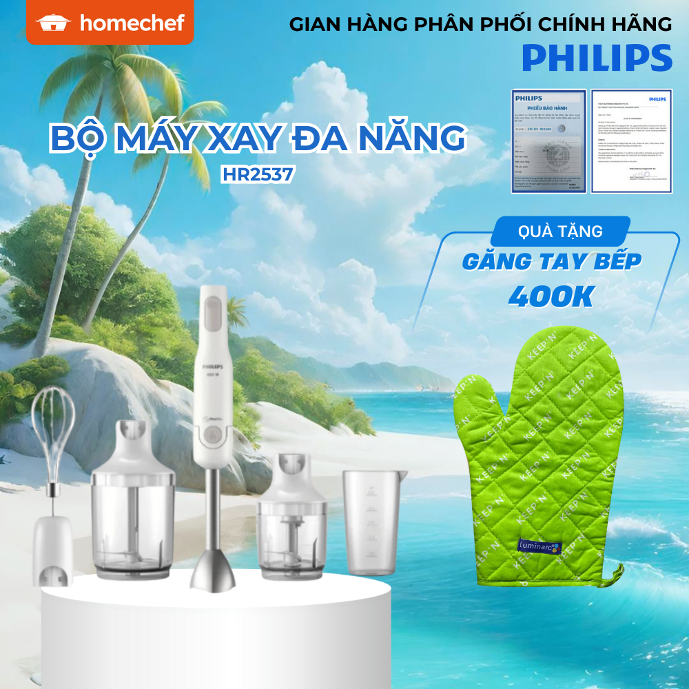 Máy xay cầm tay Philips đa năng HR2537, công suất 650W, bảo hành 2 năm ...