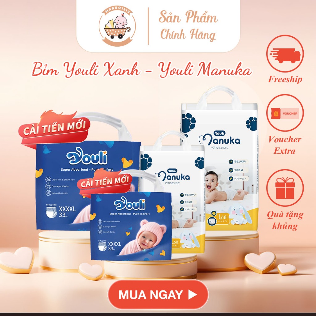 Bỉm YOULI XANH, YOULI MANUKA dán/quần đủ Size S,M,L,XL,XXL,3XL | Shopee ...