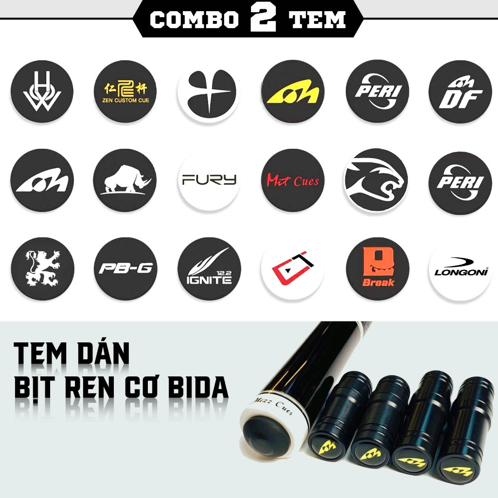 Tem dán nắp bịt ren cơ bida, tem sticker logo các thương hiệu bi-a ...