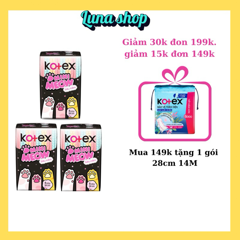 [ combo 8 gói] Băng vệ sinh Kotex Mini meow 24cm 8 miếng | Shopee Việt Nam