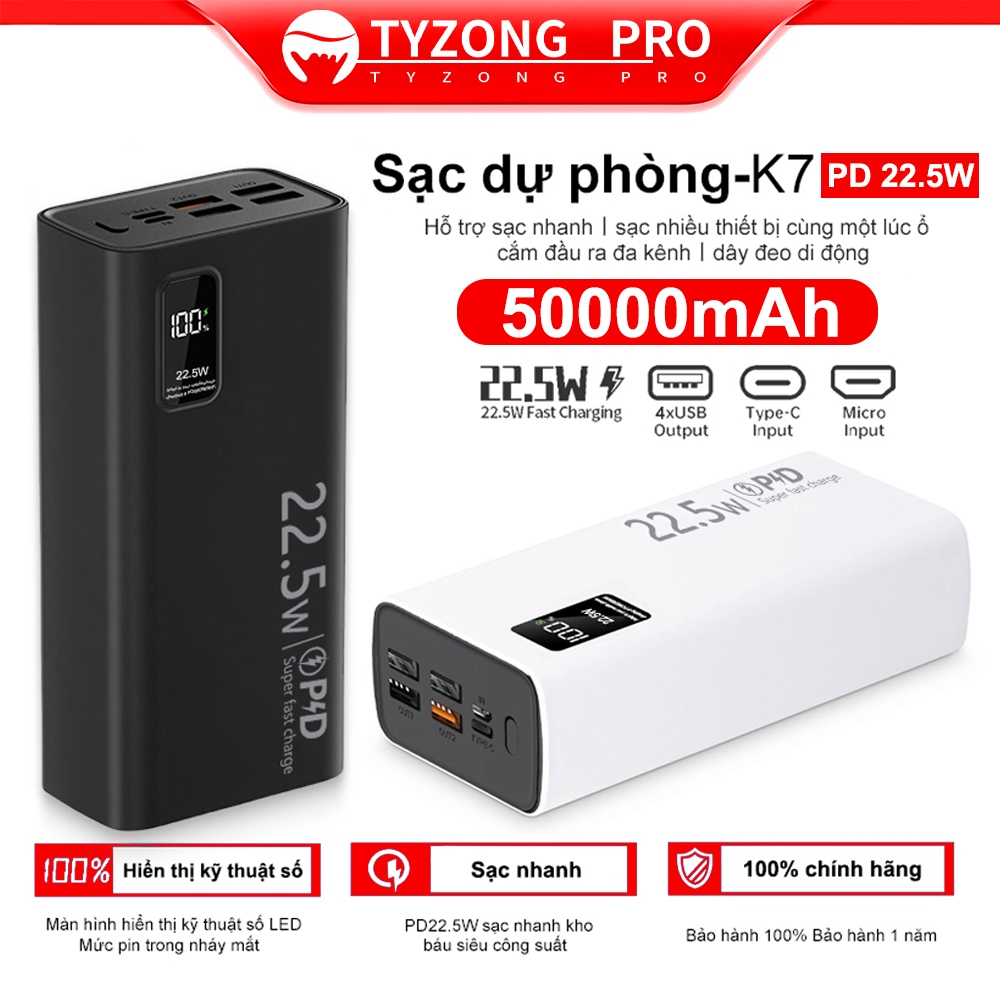 Sạc dự phòng Power bank TYZONG PRO K7 10000mah 30000mAh 50000mah pin dự ...