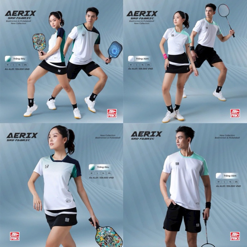 Áo thể thao RIKI AL01 AERIX chơi cầu lông, pickleball, tennic, chạy bộ chất vải SRD thoáng, nhẹ ...
