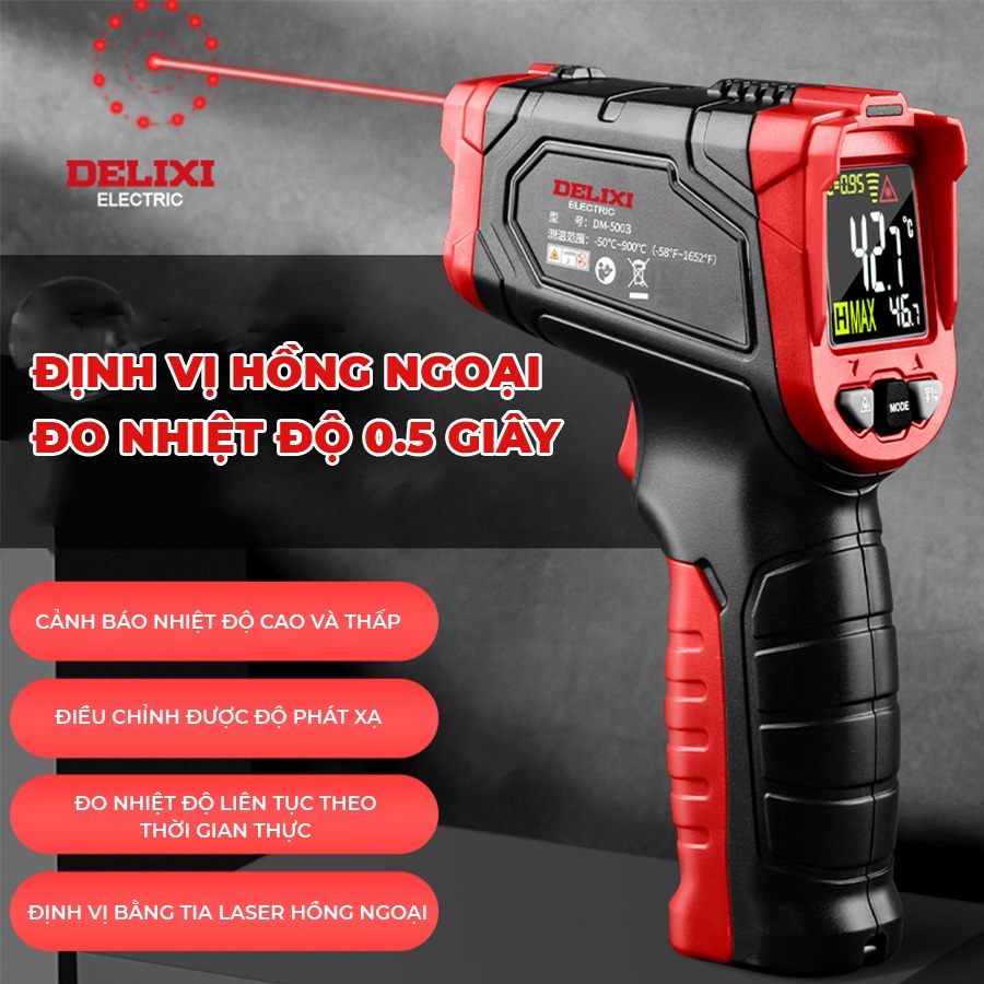 Nhiêt kế hồng ngoại Delixi Đo bề mặt Laser không tiếp xúc, đo nhiệt độ ...