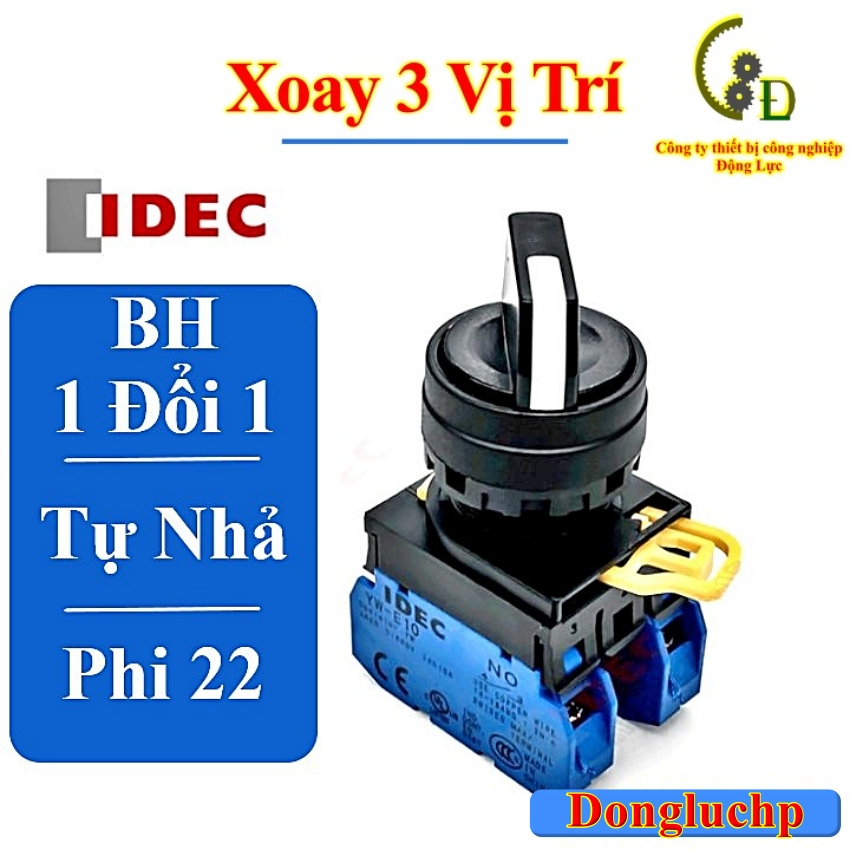 Công tắc xoay chuyển mạch 3 vị trí 45° 2NO phi 22 tự nhả (trả) về 2 bên series IDEC YW1S-33E20 ...